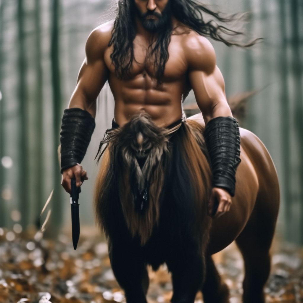 "Centaur with buffalo horn and bison hair" — image created in Shedevrum