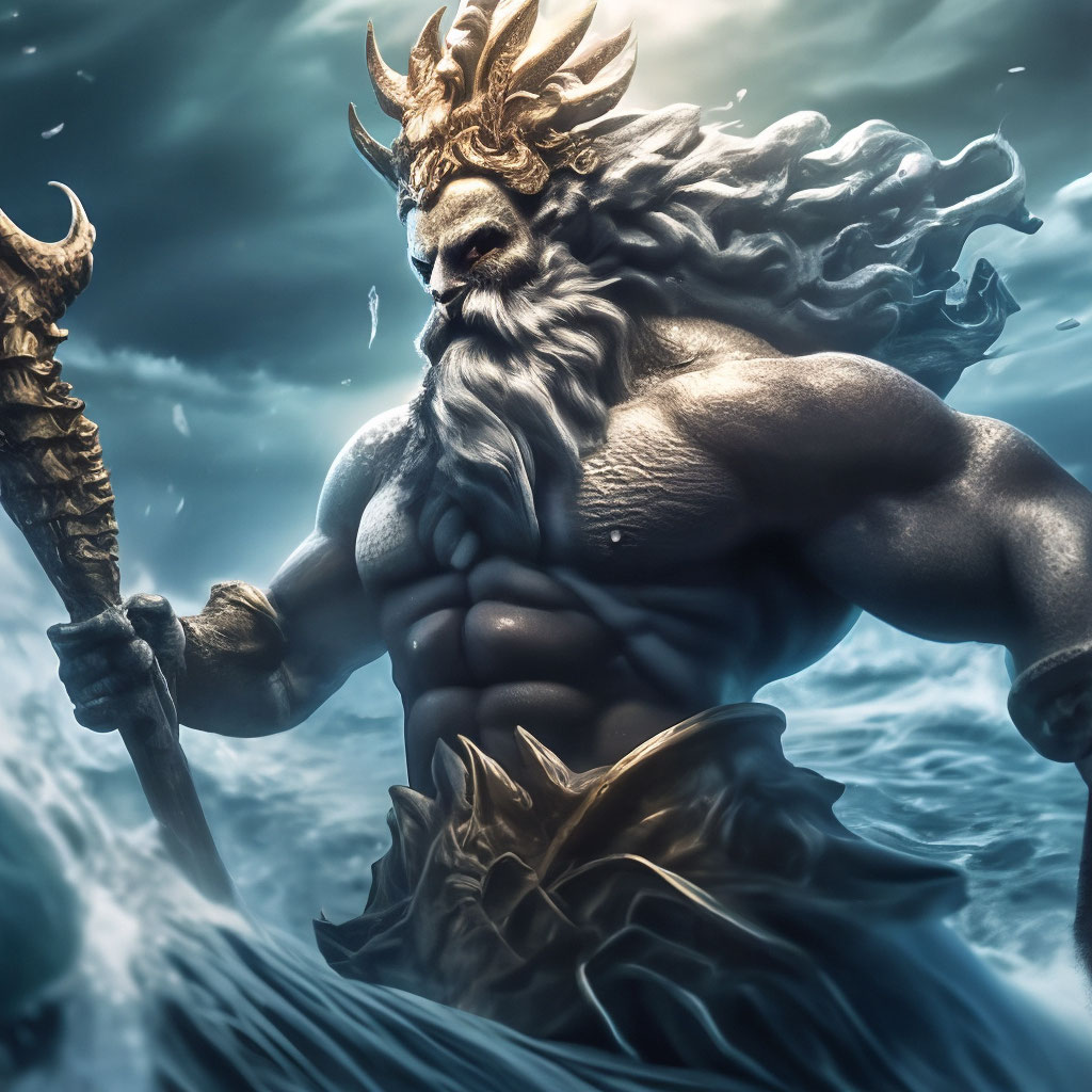 "Ferocious poseidon,lord of the seas and oceans, trident,epic ...