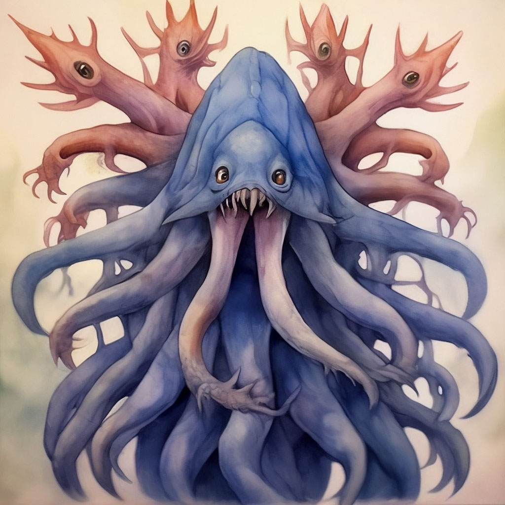"Gatanotoa, a multi-headed anthropomorphic creature, many, a huge ...