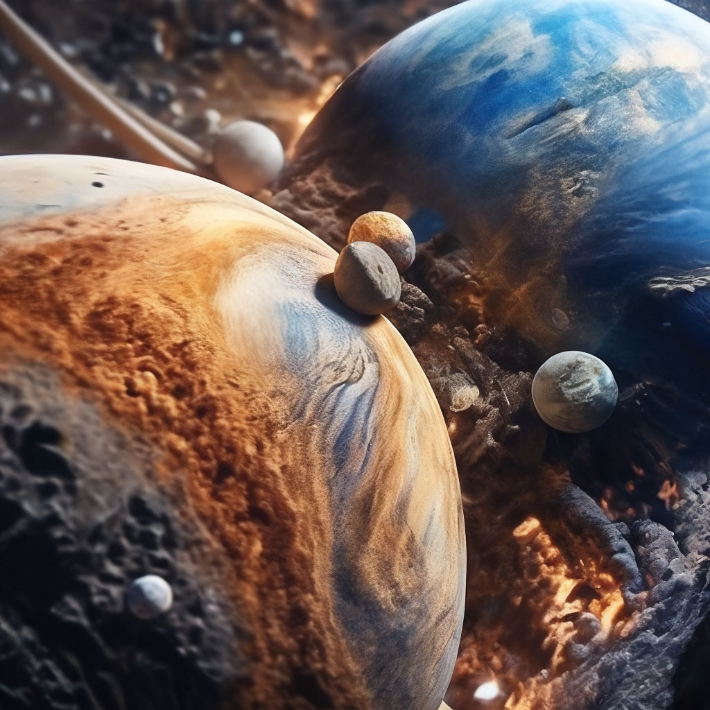 "Collision of planets in space, aesthetically pleasing, beautiful ...