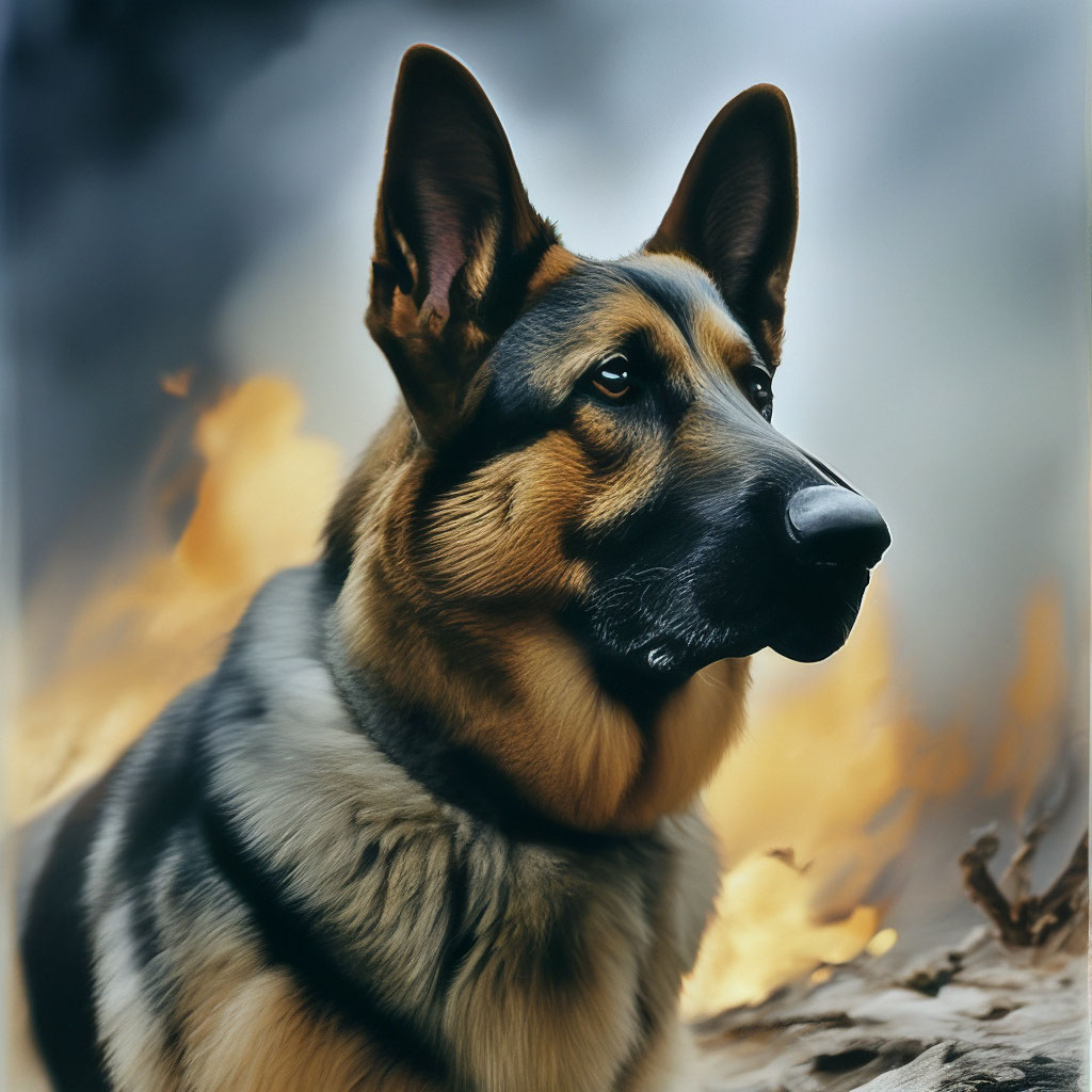 "German shepherd smooth-haired with men kuin" — image created in Shedevrum