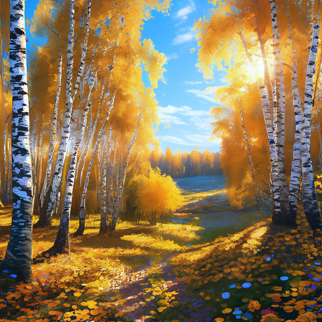 "Middle Russia, birch grove, forest flowers, sun, blue sky, sun ...
