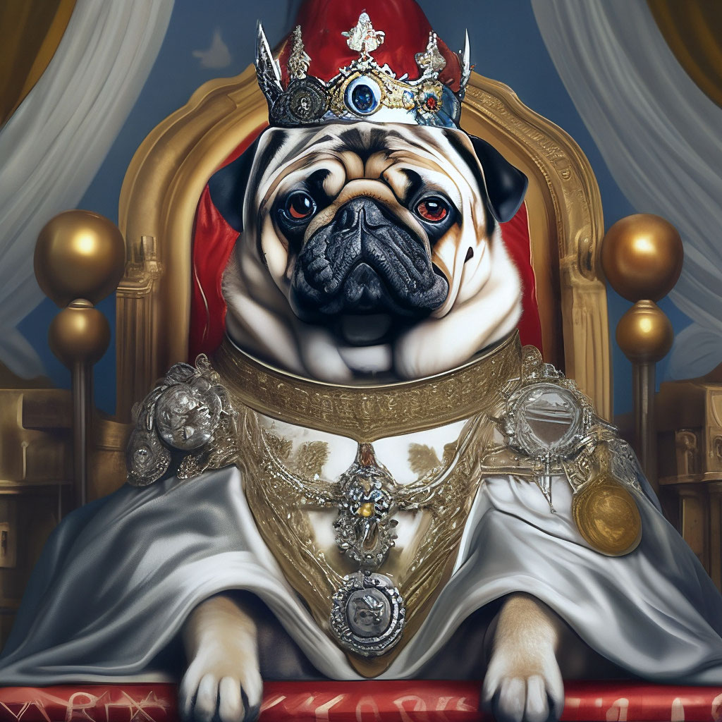 "Serious pug king of beasts hyperrealism in high resolution" — image ...