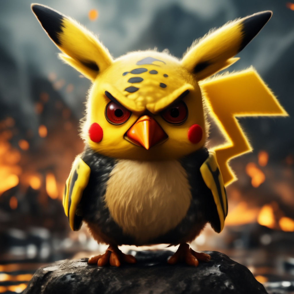 "Angry Birds+Pikachu Hybrid" — image created in Shedevrum