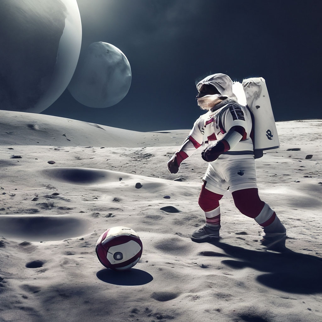 "Real football on the moon, realistic" — image created in Shedevrum