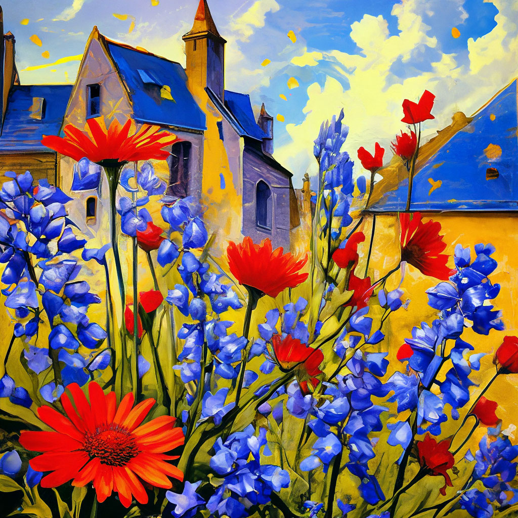 "Bluebells and daisies hyperbole, retro, craft, ochre, taupe, French ...