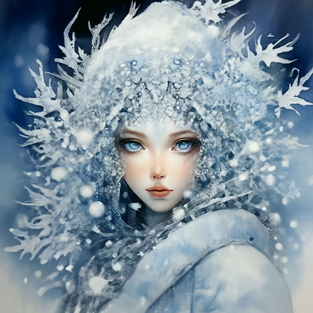 "Watercolor, metamorphosis of a winter girl, a female body made of ...