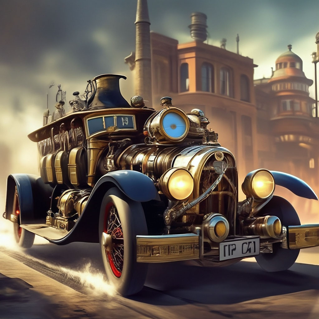 "Car, big, rarity, steam punk, style, gangster" — image created in ...