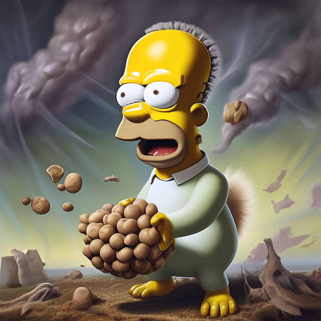 "Brain, nut, squirrel, in homer Simpson's skull" — image created in ...