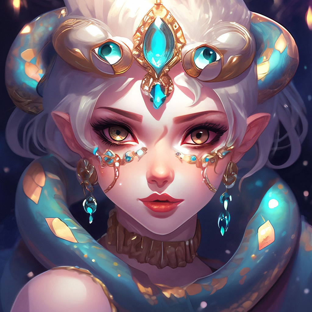 "Anthropomorphic beautiful realistic snake+girl hybrid, pearl scales on ...