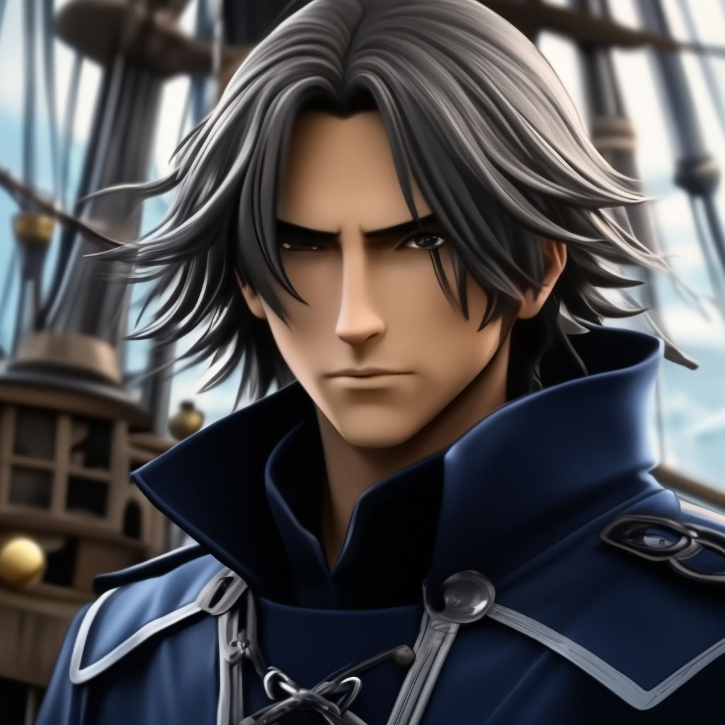 "Alex Rowe, captain of the ship "Silvana" from the anime "Lastexile ...