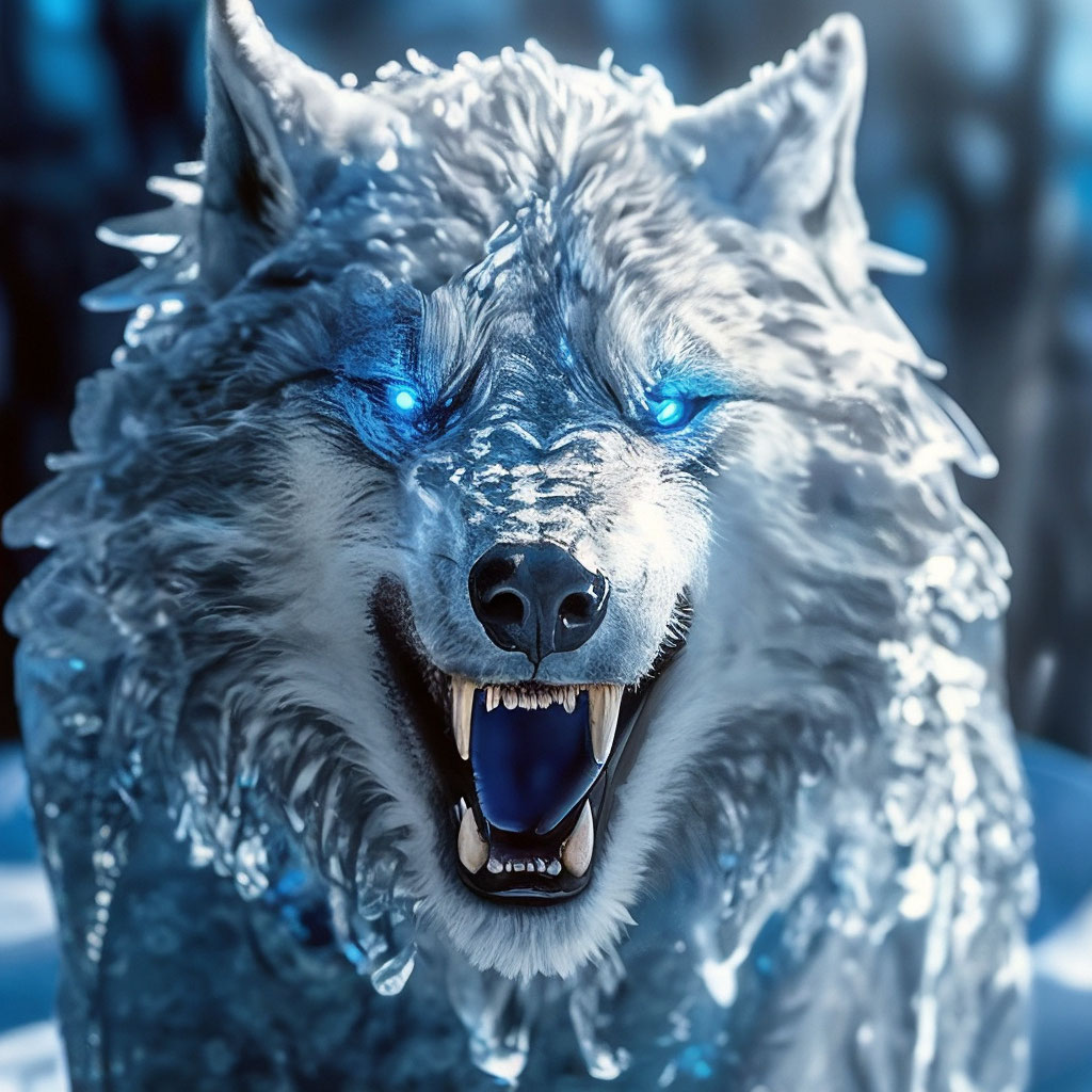 "Hyper realistic beautiful ice wolf,grin,ice fangs,ice wool, …" — image ...