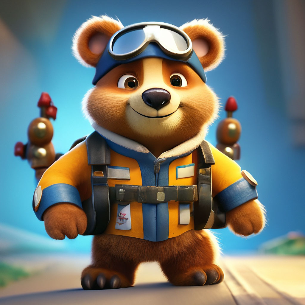 "Pixar-style pilot bear" — image created in Shedevrum