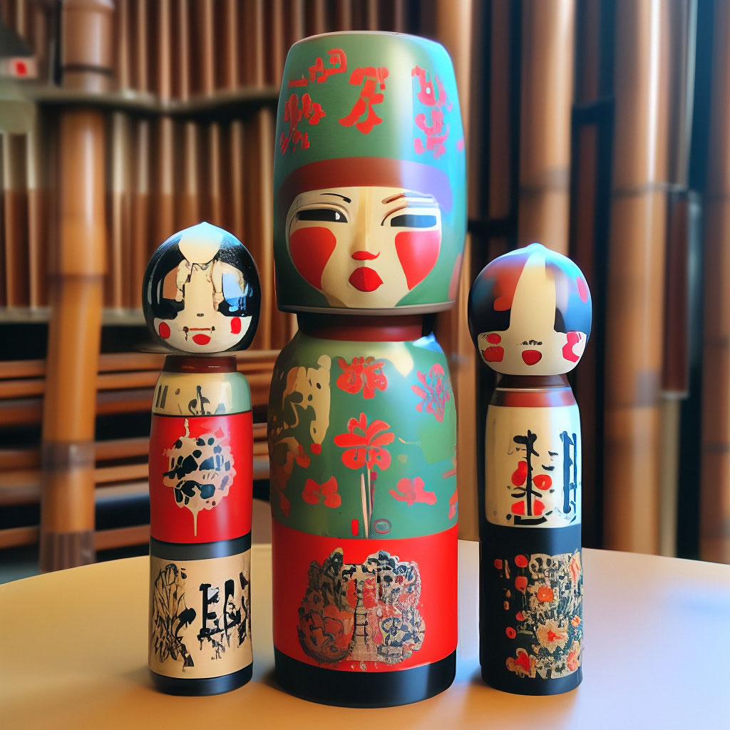 "Wooden figure cylinder with a Japanese head, painted in the form of a ...