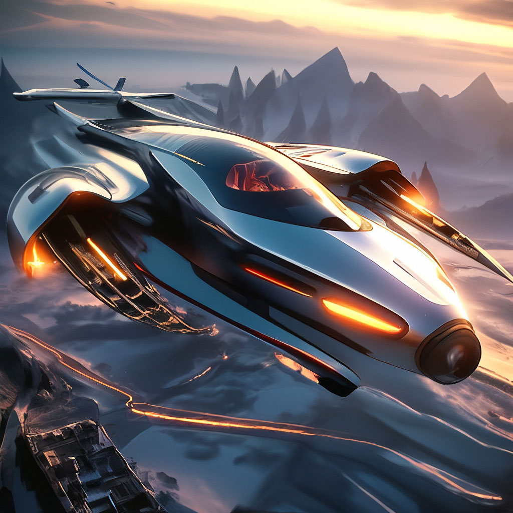 "Flying machine with jet engines futuristic" — image created in Shedevrum