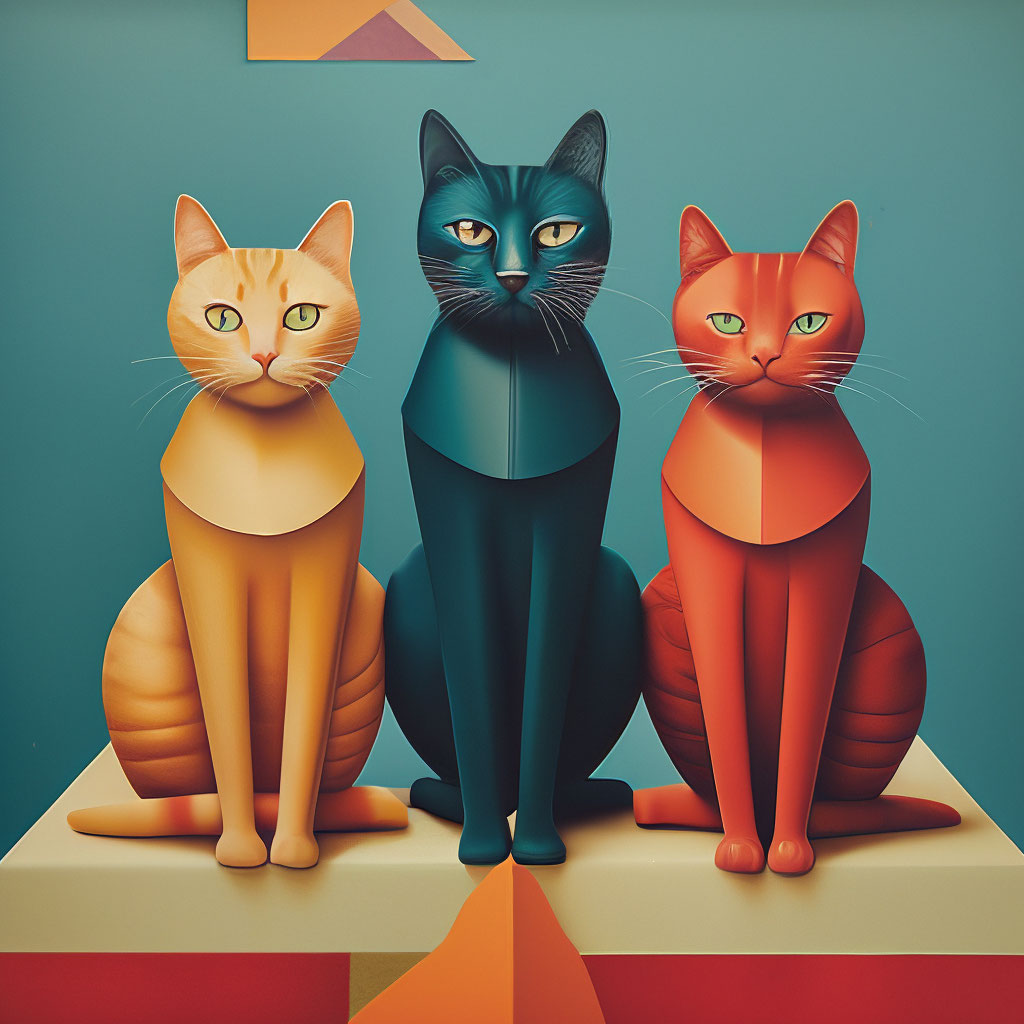 "Three oval cats without corners" — image created in Shedevrum