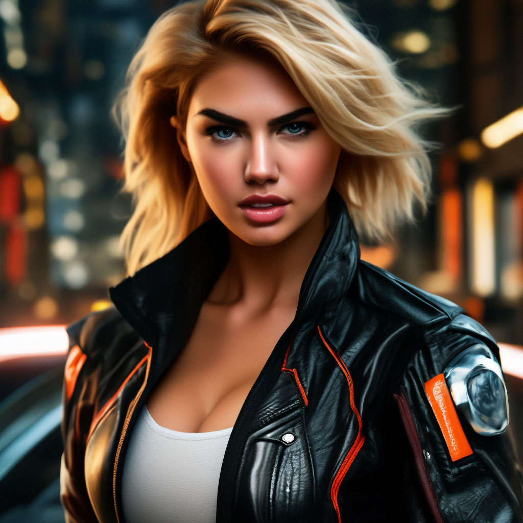 "Kate Upton, topmodel, sort wear, 2077 race hero, pants, great mood ...