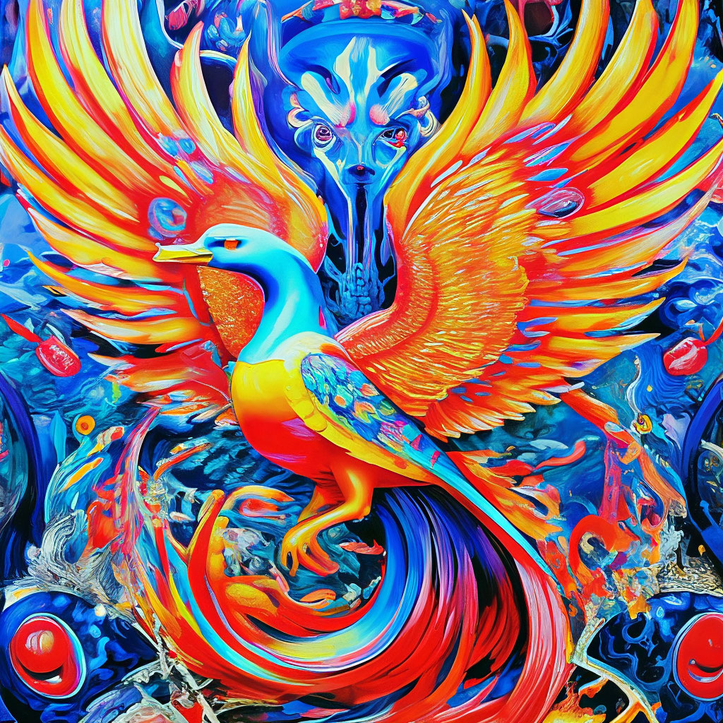 "Firebird, watercolor drawing, acid cyberpunk in pop art deco style ...