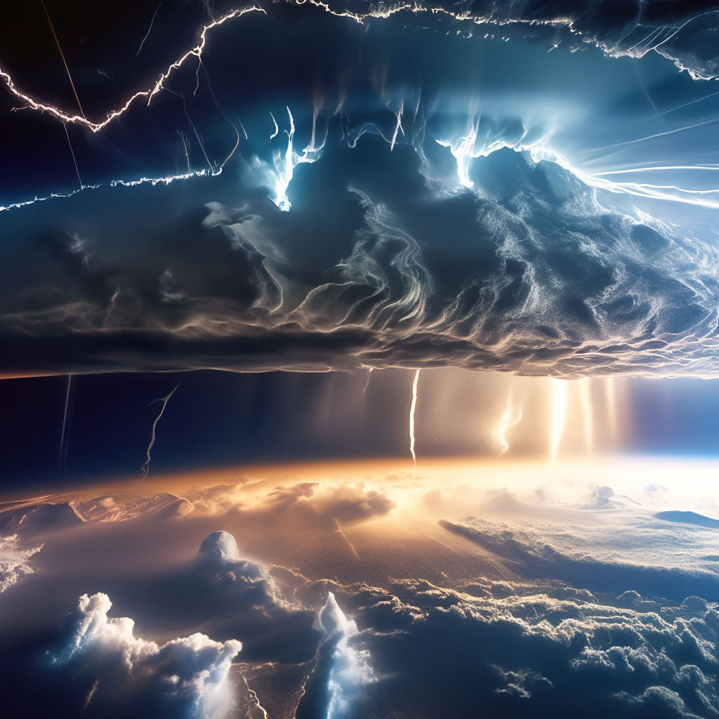 "Formation of a super cyclone, with thunderstorms and lightning, view ...