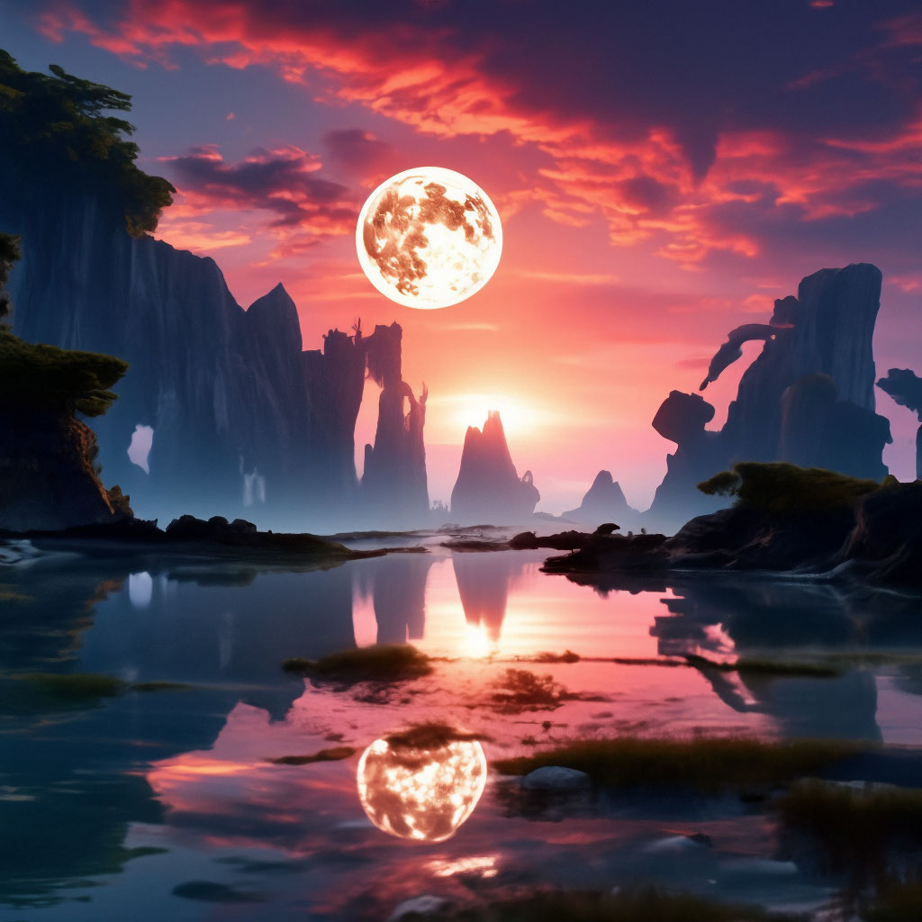 "Crimson sunset, pandora landscape, water path. fantastic. there is a ...