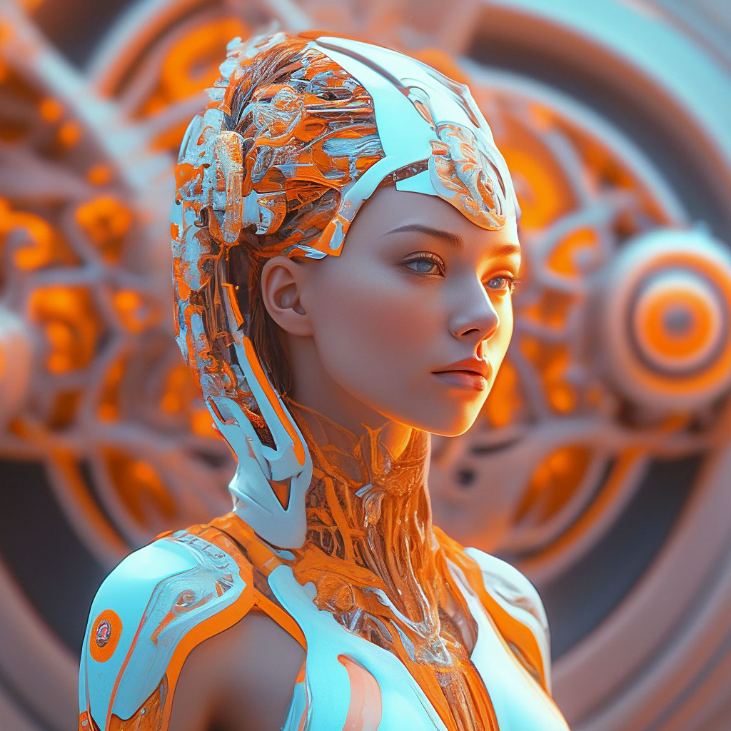 "Octane rendering, fractal, human, pastel shades, orange accents ...