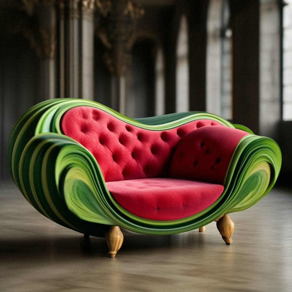 "Sofa-watermelon, fractal" — image created in Shedevrum