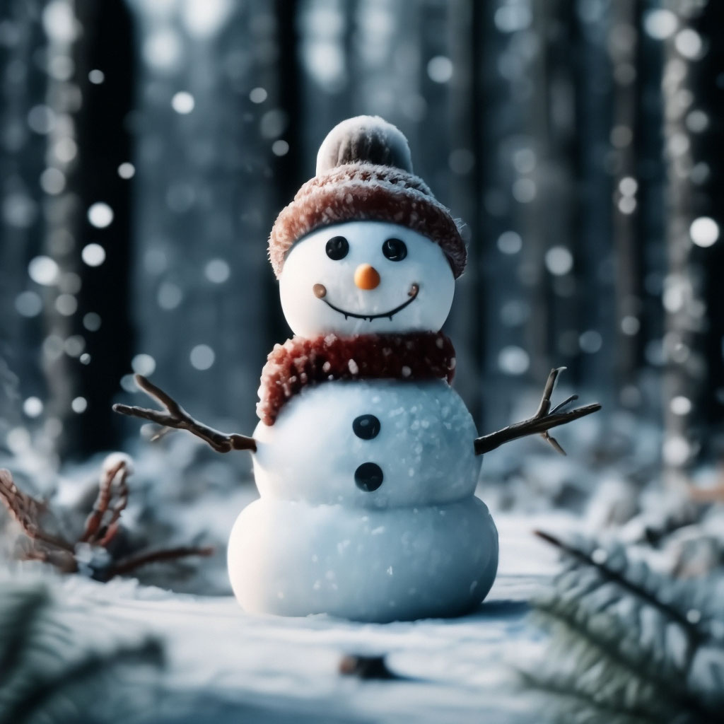 "Snowman in the forest in a clearing,aesthetically pleasing, realistic ...