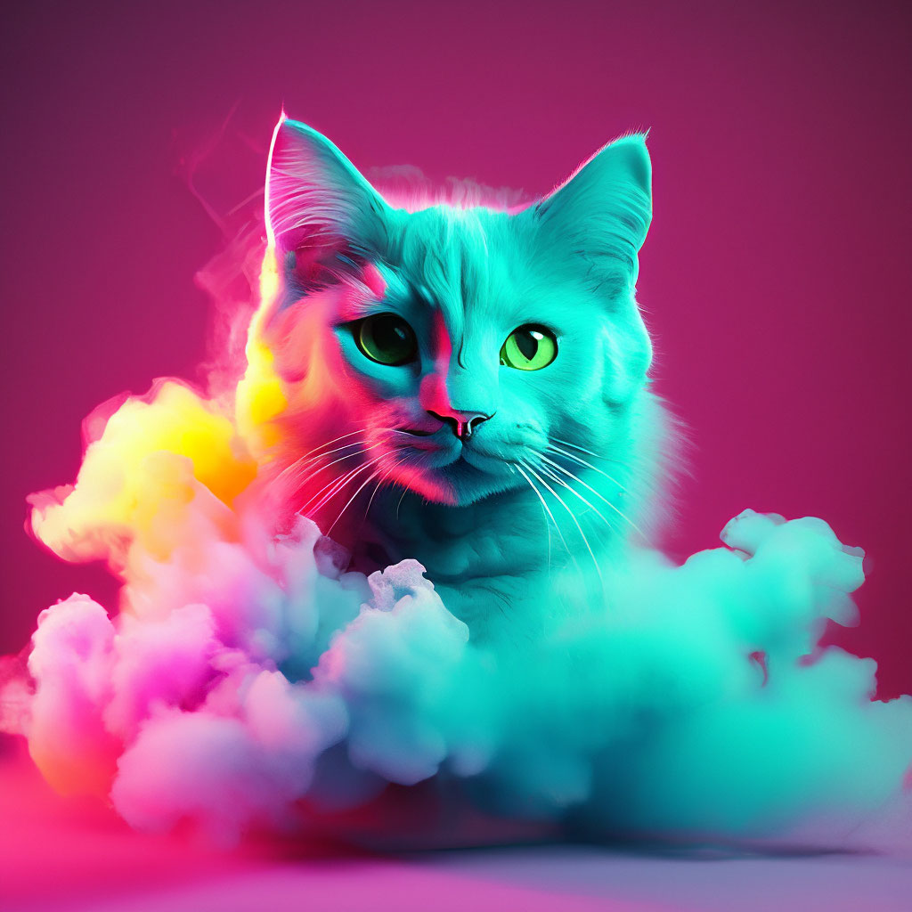 "Smoke cat shape in unusual neon colors" — image created in Shedevrum