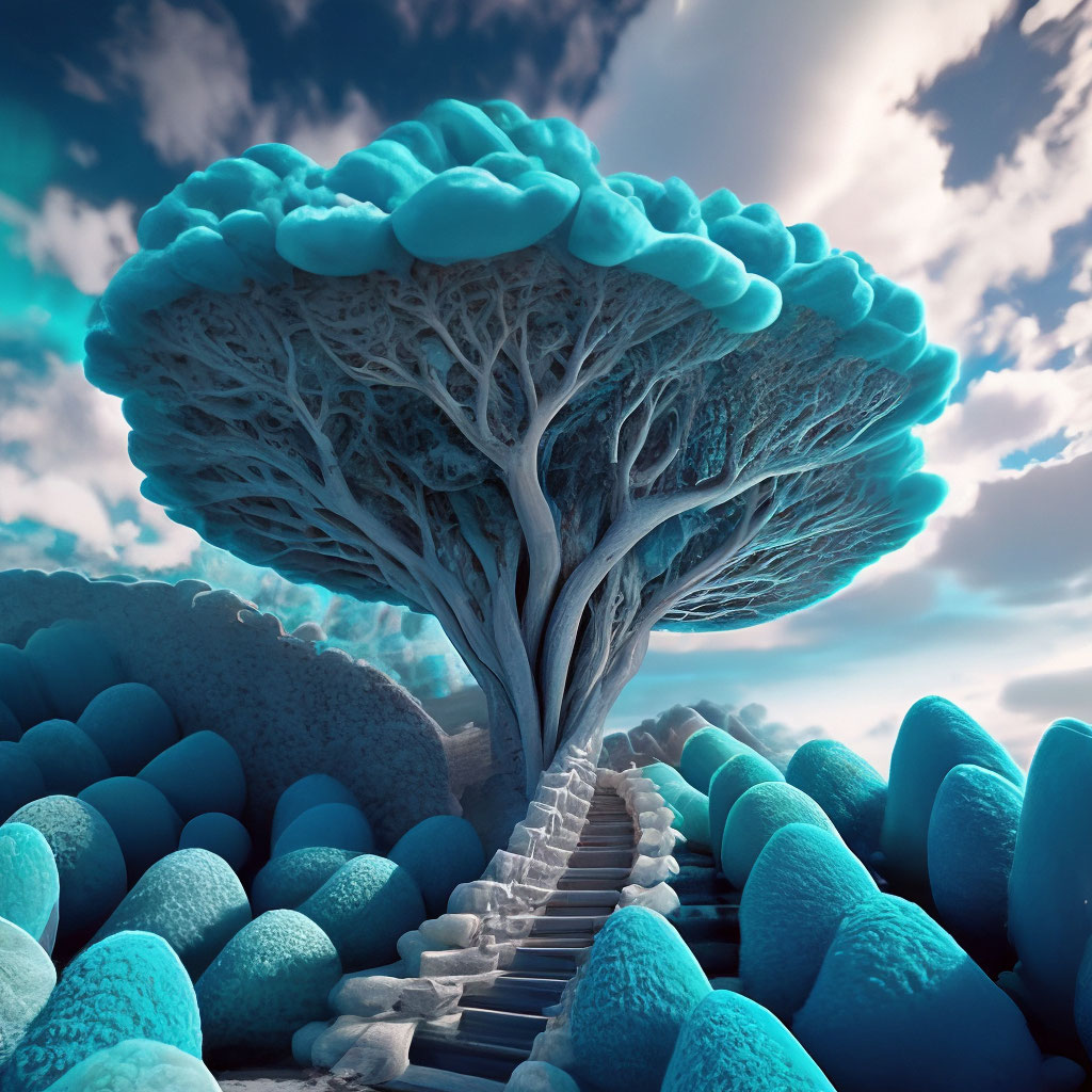 "Multi-exposure, 3d, fractal overlay of layers of turquoise down and ...
