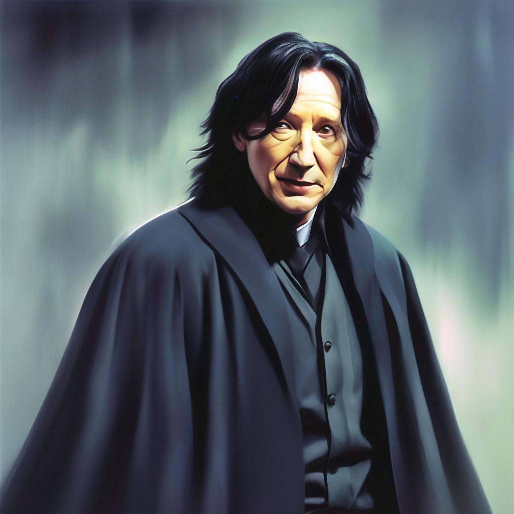 "Severus Snape Alan Rickman black long hair black cloak Professor and ...