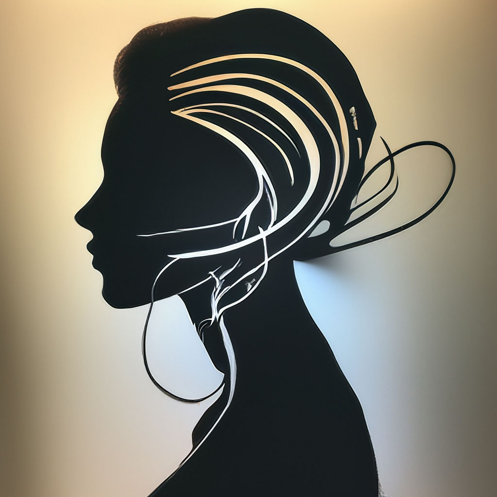 "ArtMix silhouette female, segmented, ear" — image created in Shedevrum
