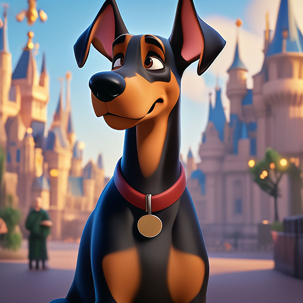 "Doberman disney" — image created in Shedevrum