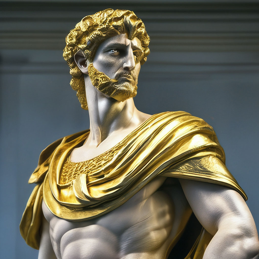 "Statue of an ancient Greek philosopher decorated with gold,aesthetics ...