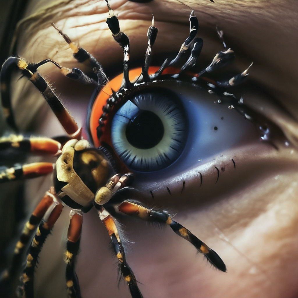 "Arachnophobia, fear of spiders" — image created in Shedevrum