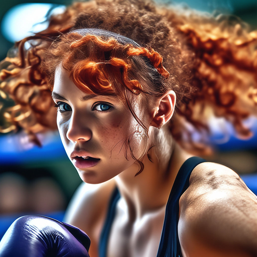 "Girl athlete ,female boxing,facial abrasions, mouth guard, a shock of ...