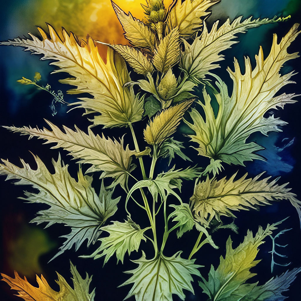 "Nettle, color warm engraving, color illustration, watercolor, ink ...