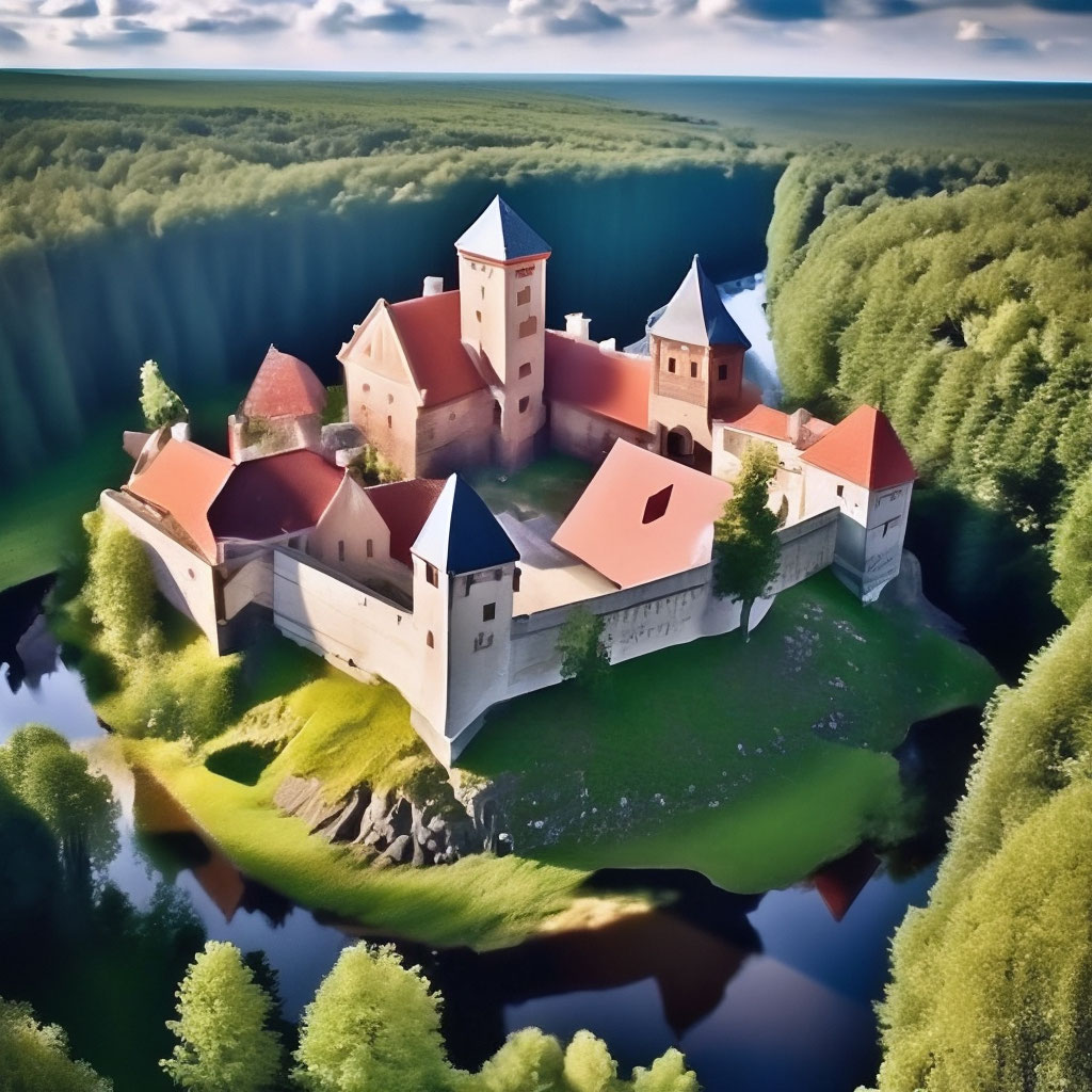 "Lithuanian medieval impregnable castle in the forest thicket by the ...