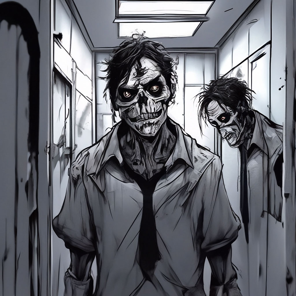 "Ugly disheveled pale guy decaying zombie in an empty school toilet in ...