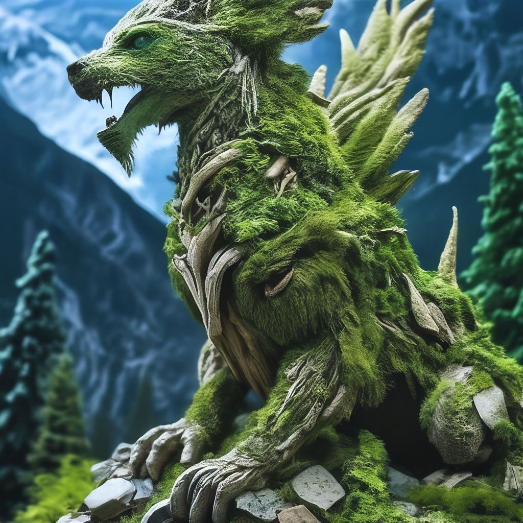 "A Green Mythical Creature in the Form of a Guardian of A High Mountain ...