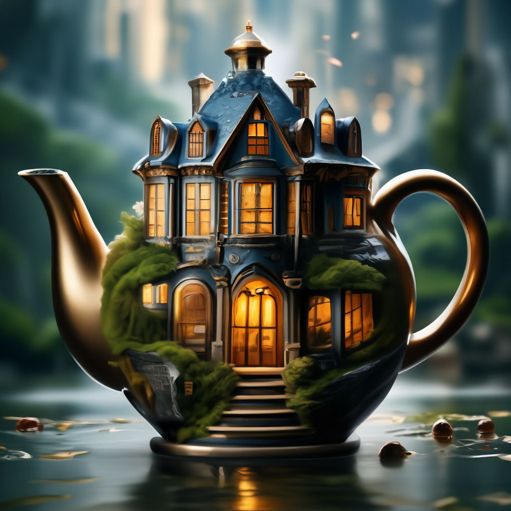 "The house in the teapot" — image created in Shedevrum