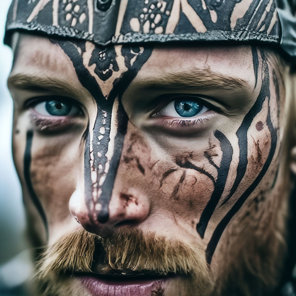 "Viking's face in scars, photos, detail, clarity of lines, a live ...