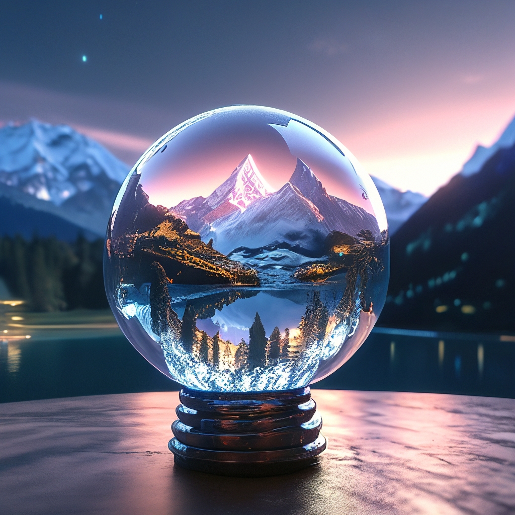 "Epic crystal light bulb with mountains and lake inside ...