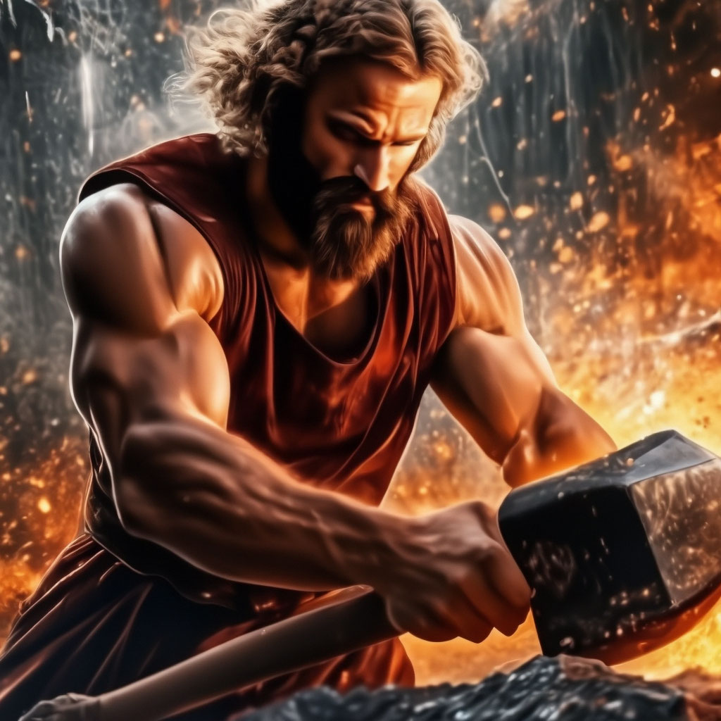 "Svarog. Ancient Russia A brutal blacksmith with a huge hammer raised ...