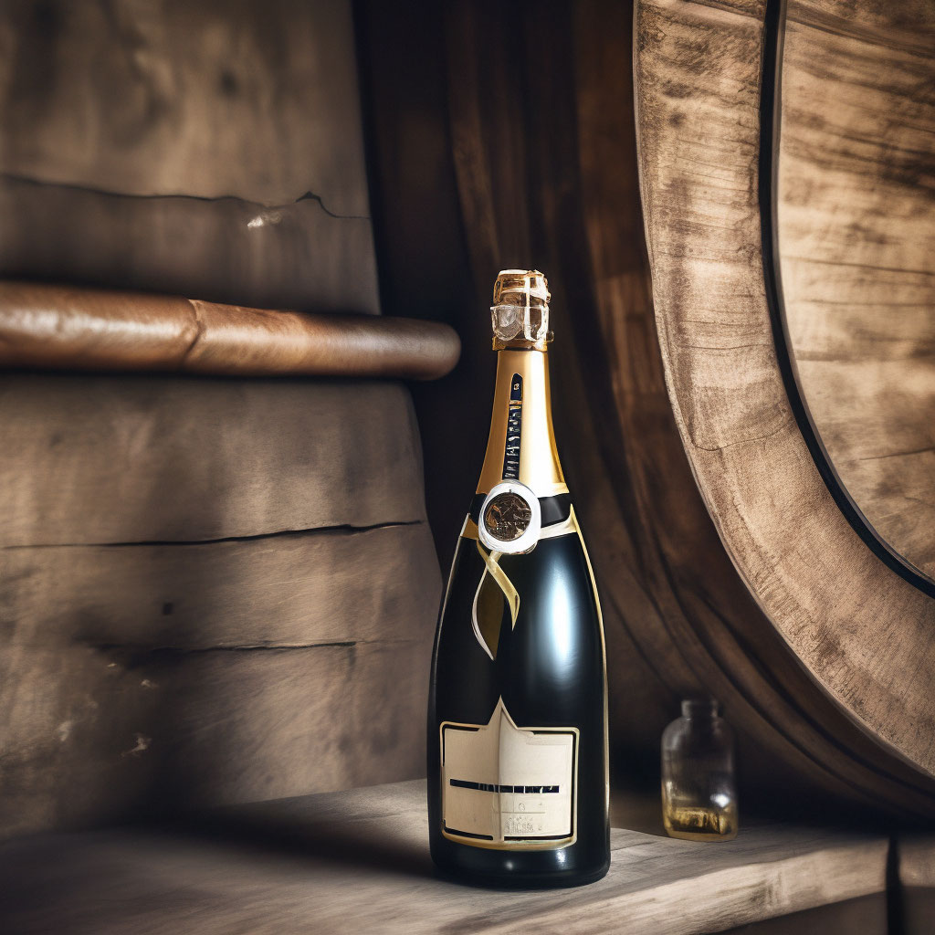 "Champagne bottle, cobweb, old cellar, advertising photo, cellar, dark ...