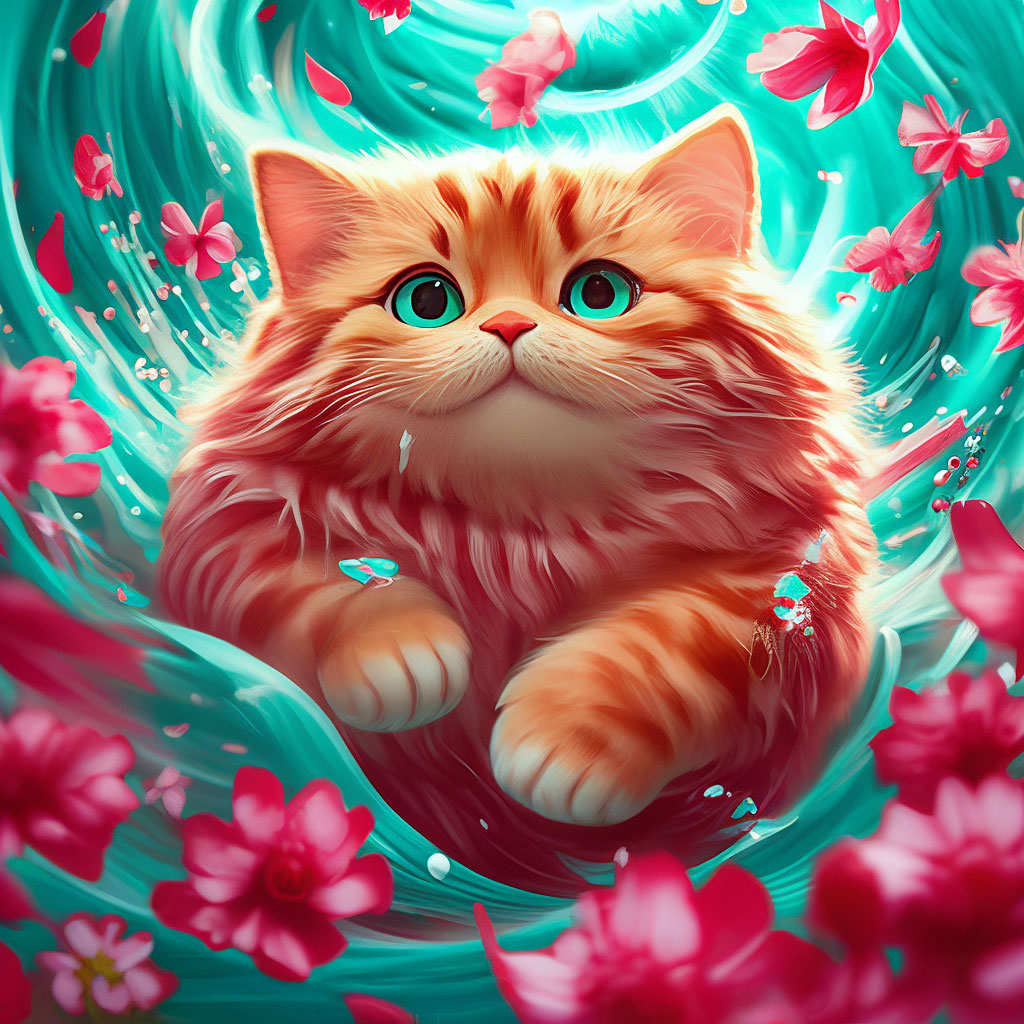 "Mega cute mega fat mega fluffy pomegranate cat , in a whirlpool of ...