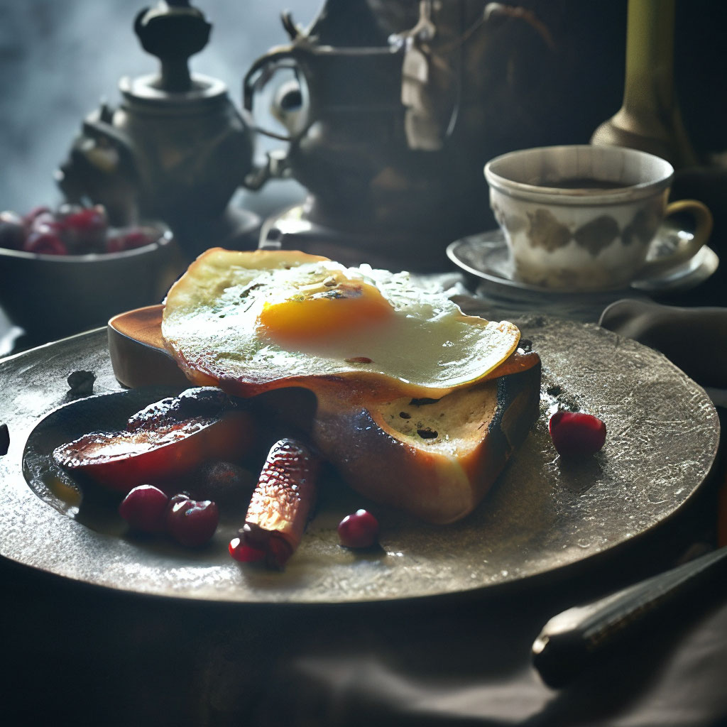 "A rich breakfast" — image created in Shedevrum