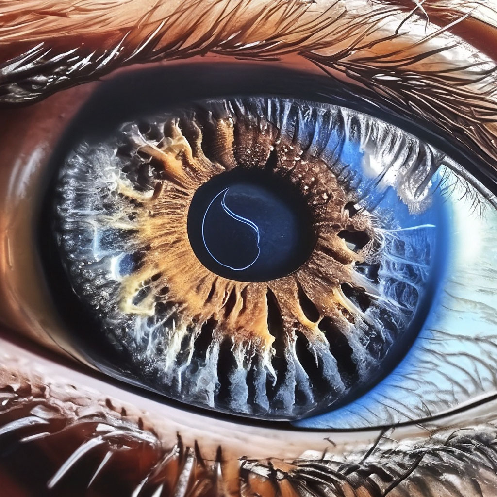 "Human eye, flickering iris, detailed, contour drawing, realistic ...