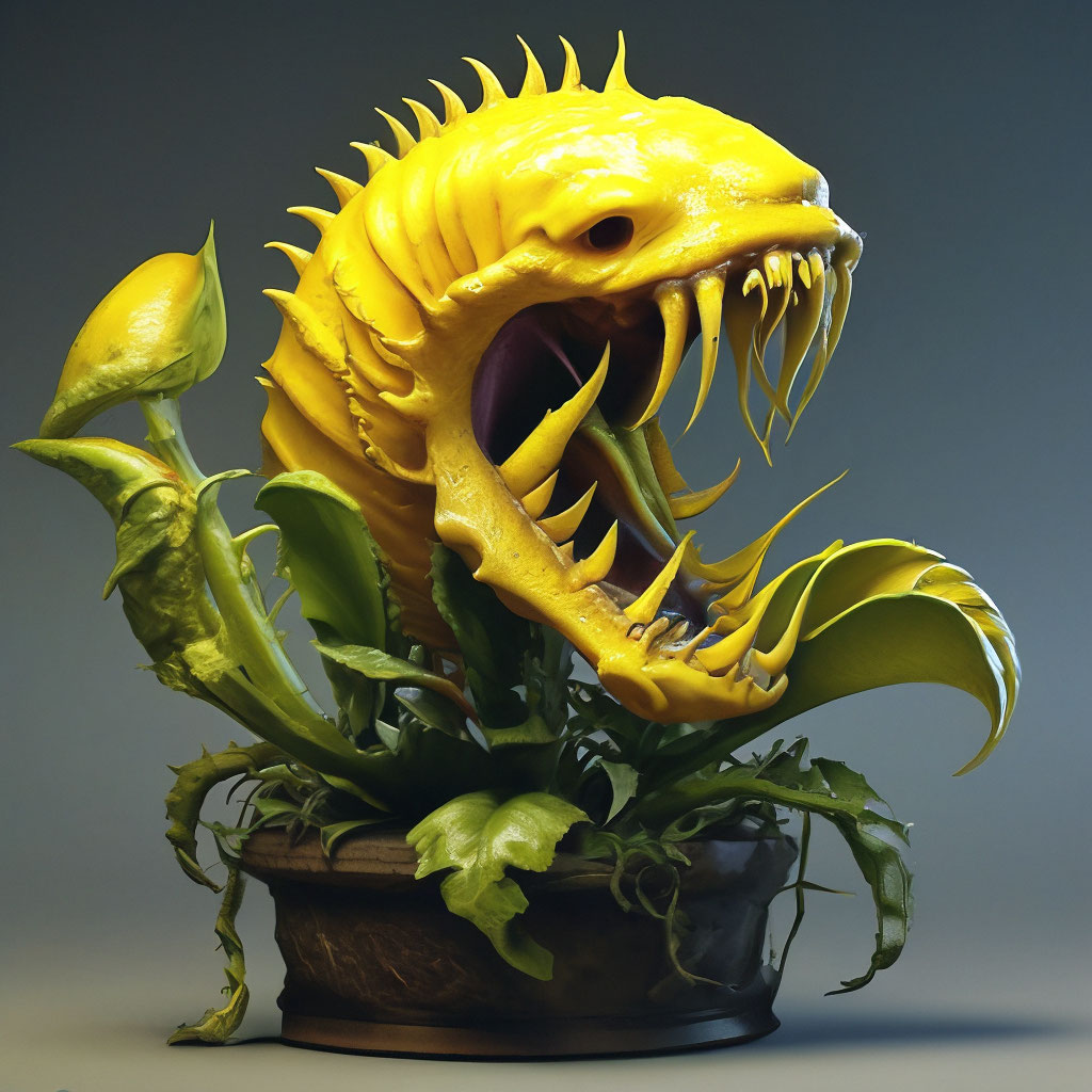 "Yellow piranha plant, dark, horror, dark botanical, dark fantasy ...