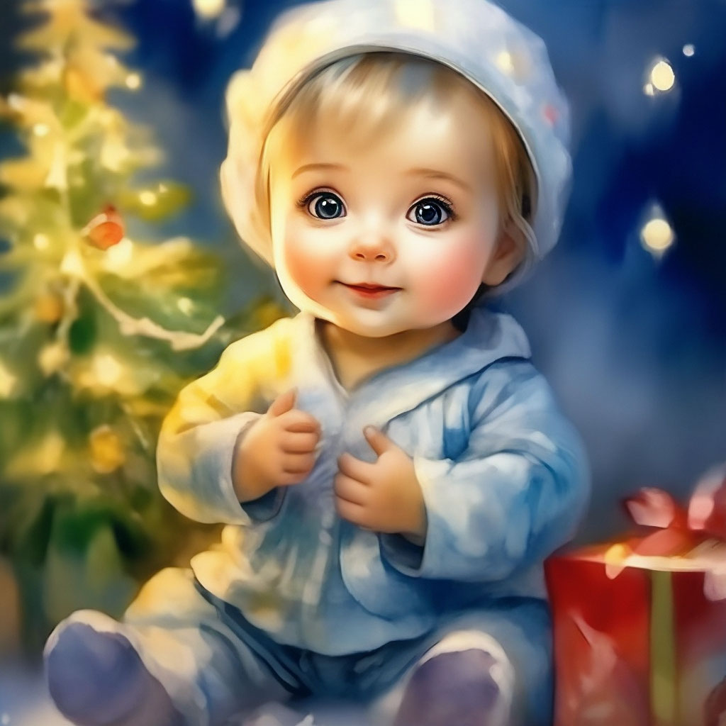 "Beautiful,cute,anthropomorphic New Year's baby, big eyes, artistic ...