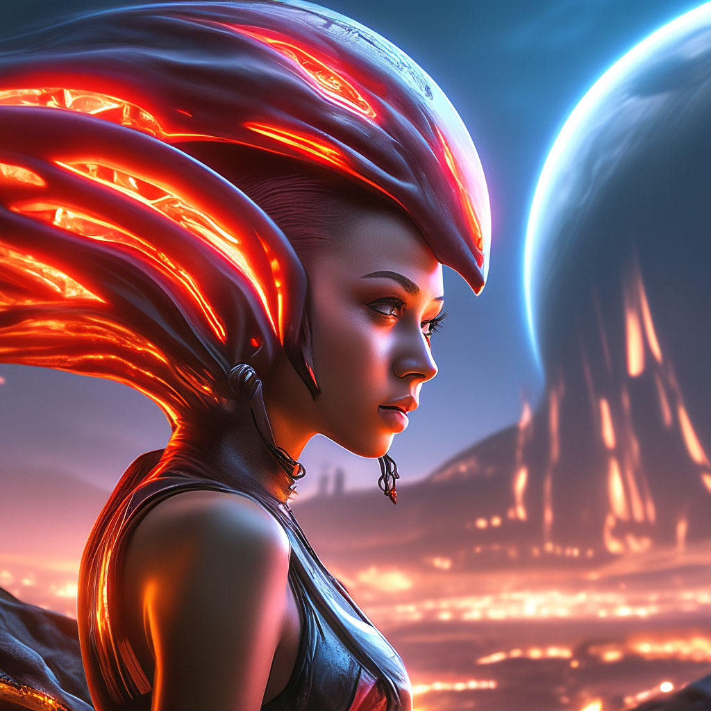 "An alien girl from lava with plasma hair on the background of a ...